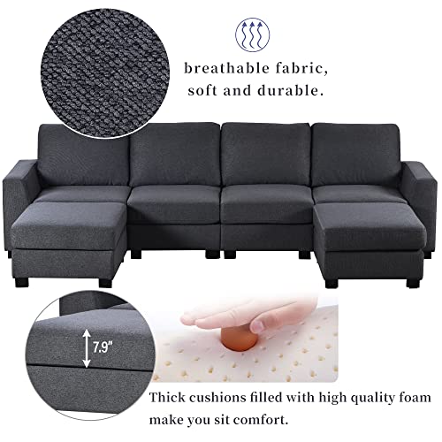 Merax 3 Pieces Upholstered U-Shaped Sectional Sofa Sets with Removable Ottomans for Living Room, Gray(New)