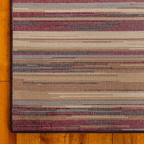 Unique Loom Barista Collection Modern, Abstract, Stripes, Urban, Rustic, Warm Colors Area Rug, 8' 0 x 10' 0 Rectangular, Multi/Beige