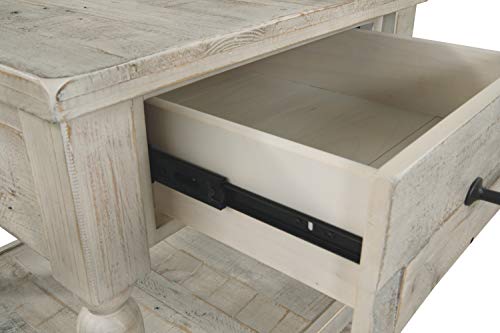 Signature Design by Ashley Shawnalore Farmhouse Solid Pine Wood End Table, Weatherworn White Finish