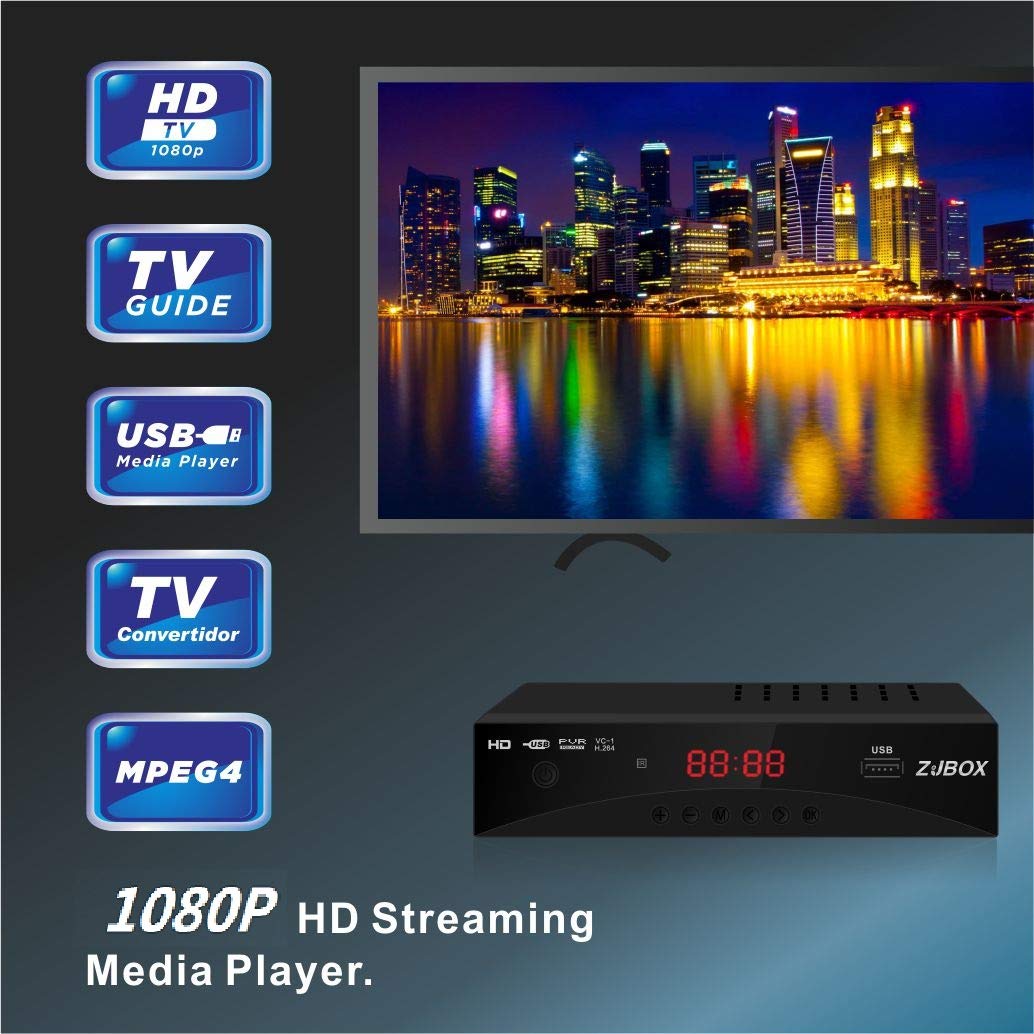 Digital TV Converter Box, ATSC Cabal Box - ZJBOX for Analog HDTV Live1080P with TV Recording&Playback,HDMI Output, Timer Setting TV Tuner Function Set Top Box Digital Channel Free