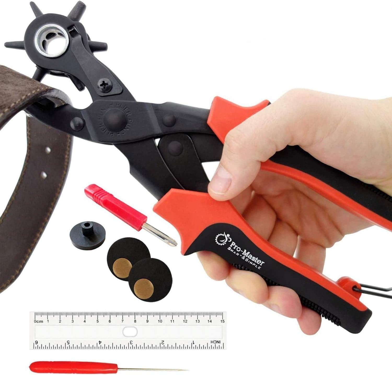 Professional Leather Hole Puncher β Leather Punch Tool for Belts, Watch Bands, Handbag Straps and More β Precision Multi-Size Fabric & Leather Hole Puncher for Crafts & Easy DIY Belt Holes