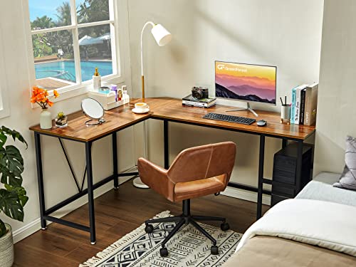 GreenForest L Shaped Computer Desk with Storage Shelves, 66 inch Modern Large Corner Gaming Desk for Home Office PC Workstation Space Saving Space, Walnut