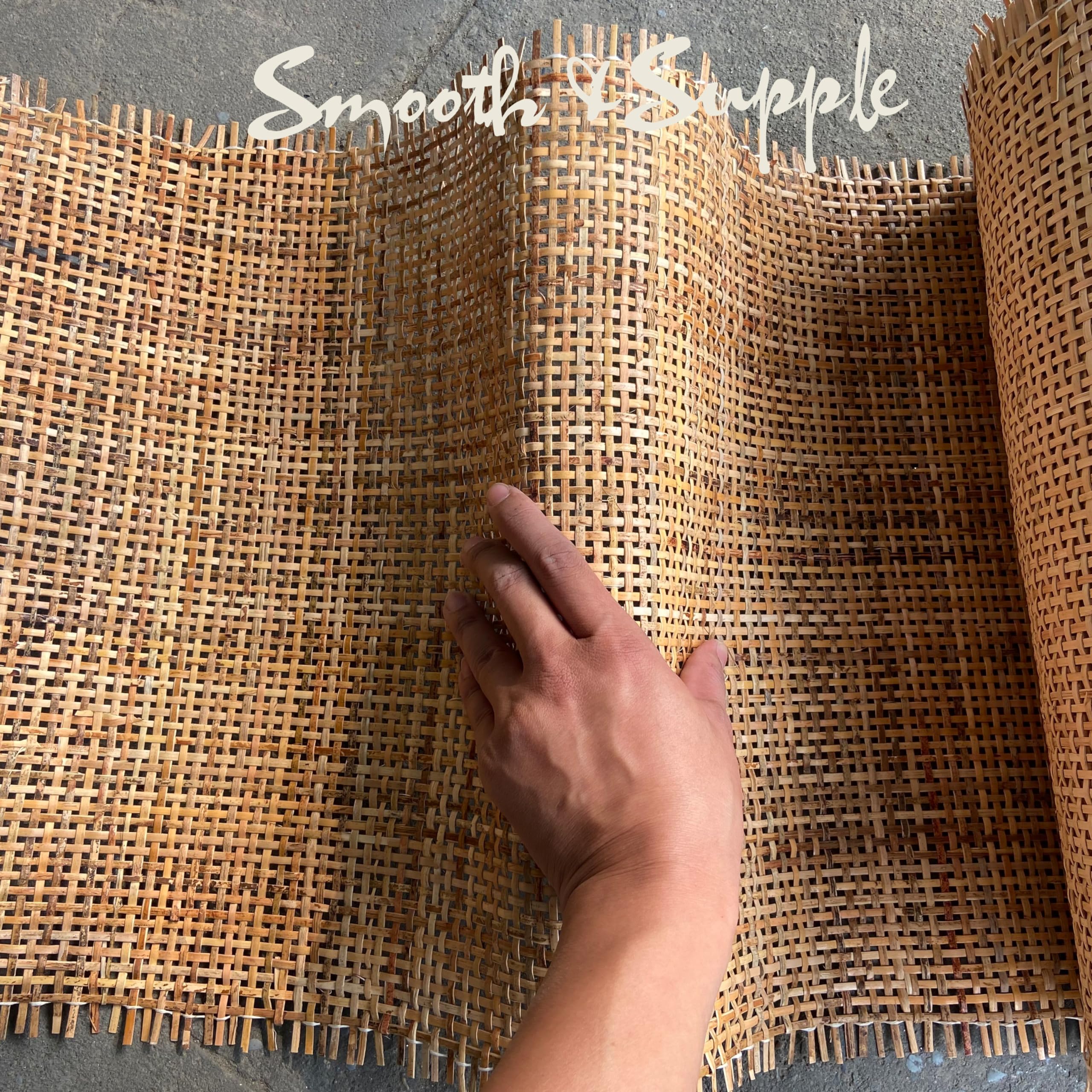 MINHKUST 24" Width Natural Brown Dark Square Rattan Cane Webbing Roll for Caning Projects | Pre-Woven Radio Mesh Cane Webbing Sheet for Furniture, Chair, Table, Ceiling (3 FEET)