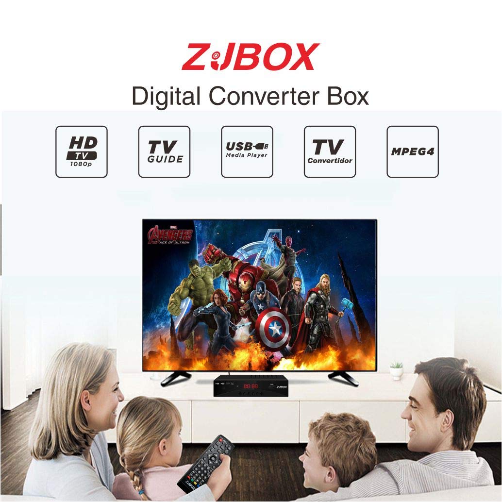 Digital TV Converter Box, ATSC Cabal Box - ZJBOX for Analog HDTV Live1080P with TV Recording&Playback,HDMI Output, Timer Setting TV Tuner Function Set Top Box Digital Channel Free