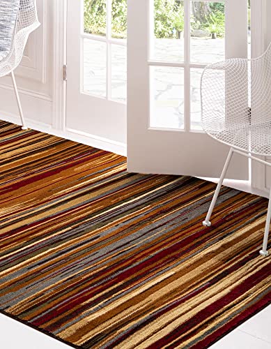 Unique Loom Barista Collection Modern, Abstract, Stripes, Urban, Rustic, Warm Colors Area Rug, 8' 0 x 10' 0 Rectangular, Multi/Beige