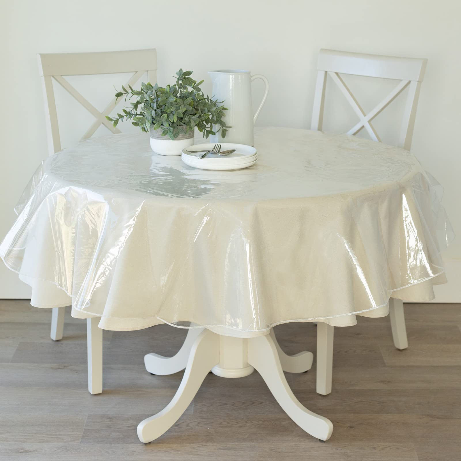 Benson Mills Heavy Duty Clear Plastic Tablecloth Protector, 100% Waterproof Table Cloth, Oil Spill Proof, Table Cover for Dining Tables, Parties and Holidays (70" Round)