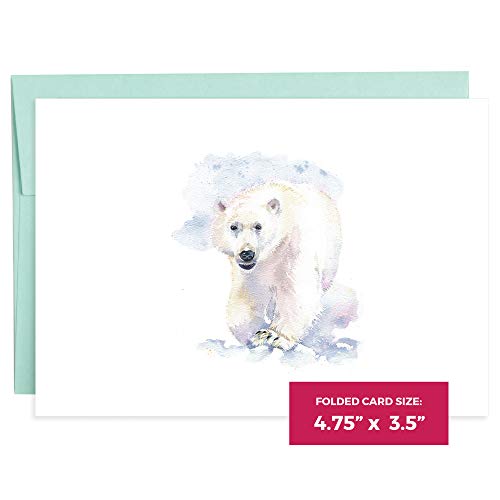 L'apostrophe Polar Bear, Seal, Fox, Snowy Owl Note Cards - Blank Inside with Envelopes - Greeting Notecards - Watercolor Set of Winter Animals - Thank You Notes