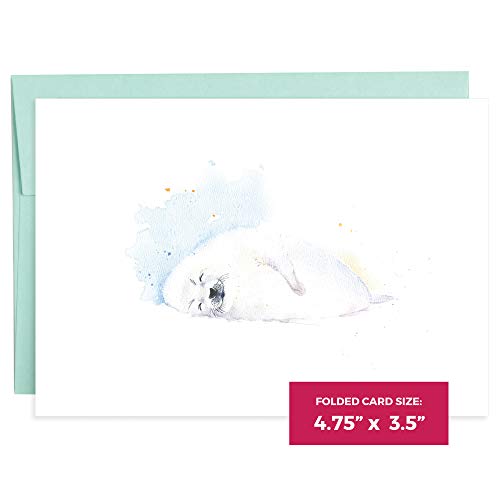 L'apostrophe Polar Bear, Seal, Fox, Snowy Owl Note Cards - Blank Inside with Envelopes - Greeting Notecards - Watercolor Set of Winter Animals - Thank You Notes