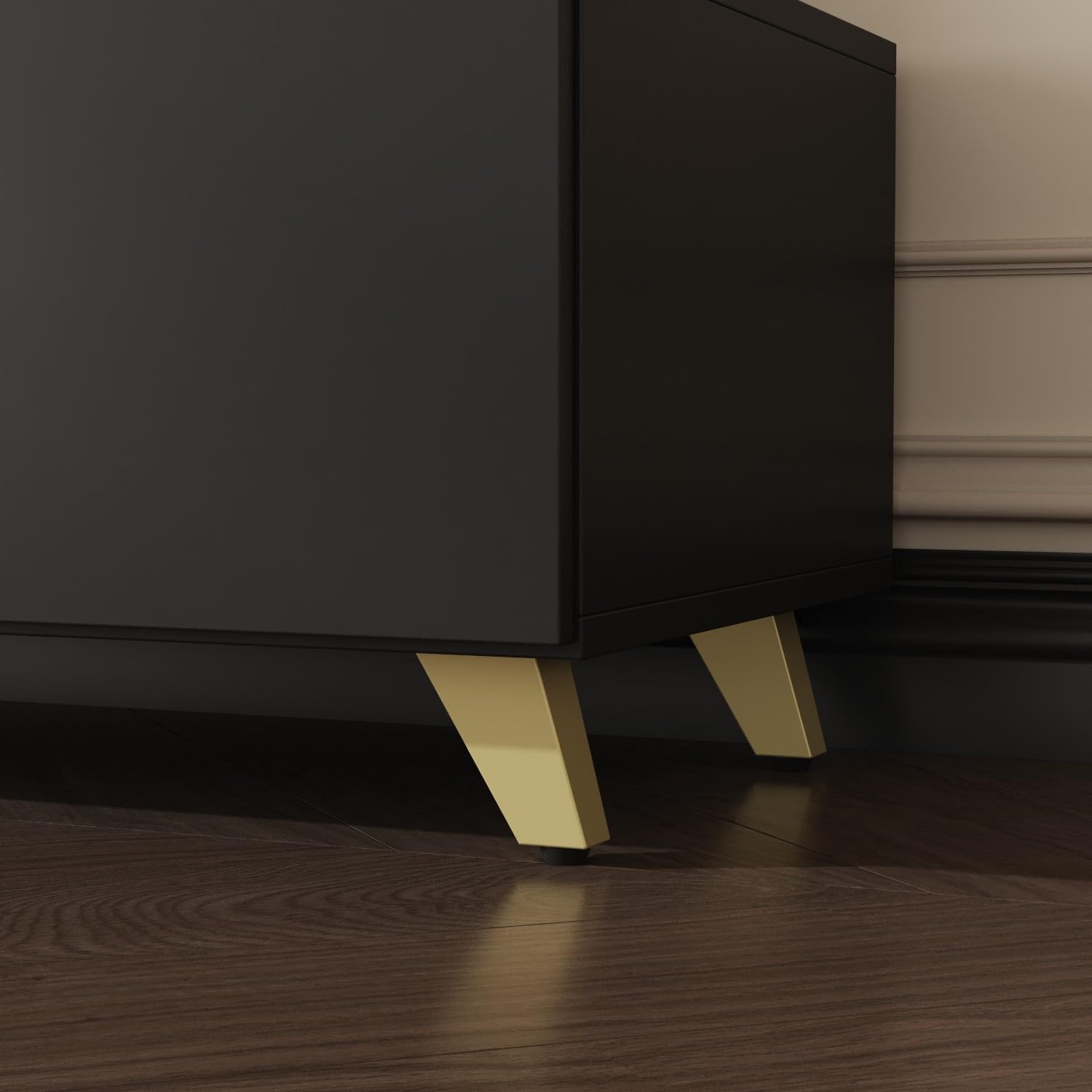 FAMAPY Modern TV Console Extendable Media Console, Adjustable Length, Contemporary Entertainment Center with Drawers and Legs, for Living Room Black and Gold (95”-133.9”W x 15.2”D x 13.1”H)