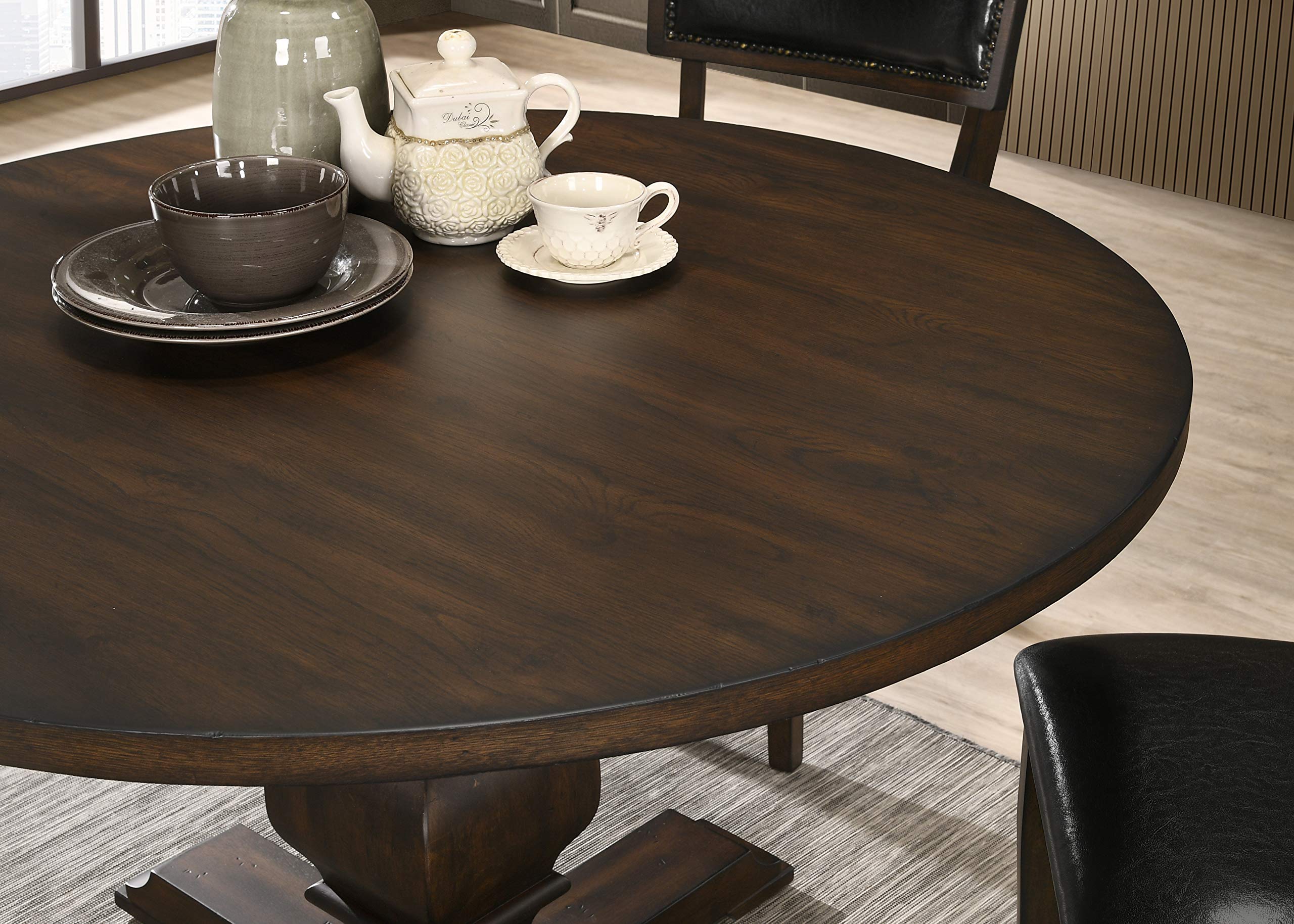 Havre Burnished Oak Finished Wood Pedestal Round Dining Table