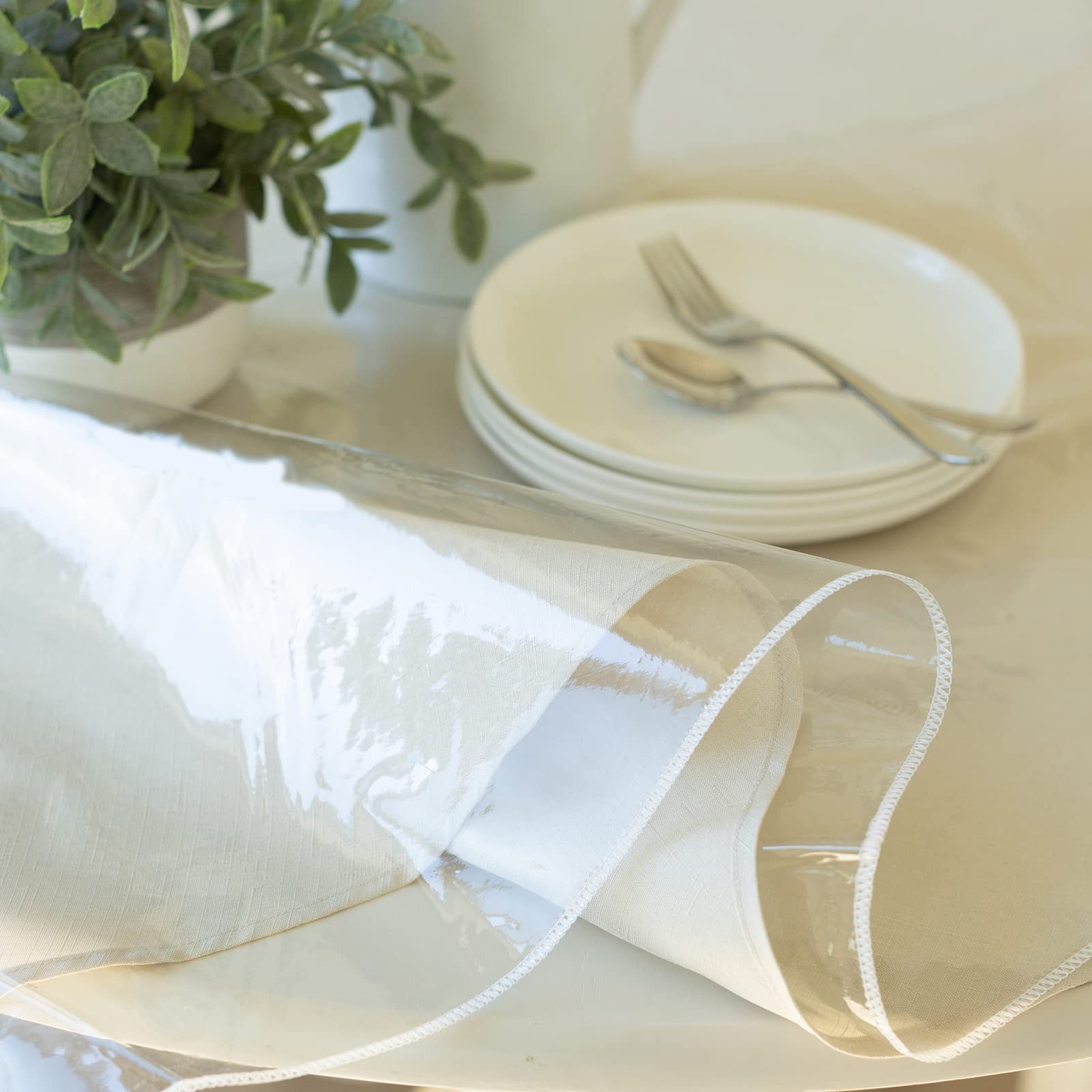 Benson Mills Heavy Duty Clear Plastic Tablecloth Protector, 100% Waterproof Table Cloth, Oil Spill Proof, Table Cover for Dining Tables, Parties and Holidays (70" Round)