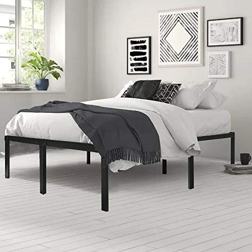 HAAGEEP 18 Inch Queen Bed Frame No Box Spring Needed High Platform Bedframes with Storage Size Black Metal