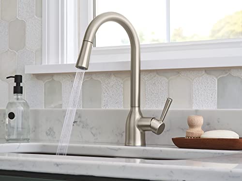 Moen Adler Spot Resist Stainless One-Handle High Arc Kitchen Sink Faucet with Power Clean, Kitchen Faucet with Pull Down Sprayer for Commercial, RV, or Bar, 87233SRS, 24.7" L x 12.3" W x 14.6" H