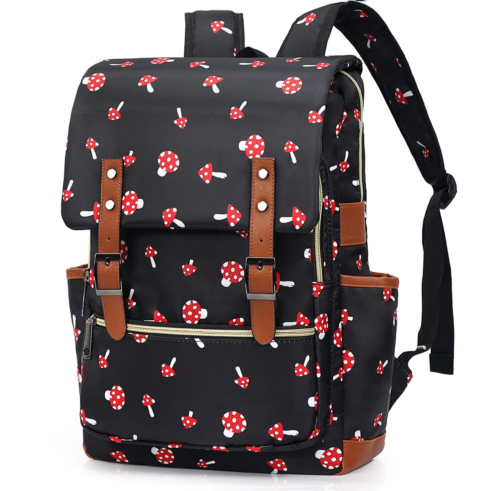 HUHUTU Vintage Laptop Backpack School Bag College Daypack Slim Commuter Backpack Fits 15.6 inch Laptop Mushroom
