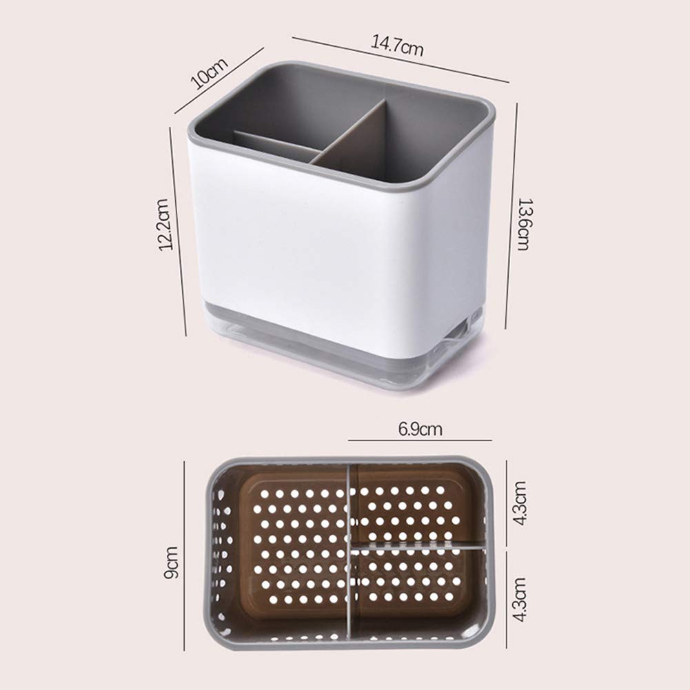 AKOAK 1 Pack Chopstick Holder - Cutlery Storage Box, Sink Cutlery/Spoon/Knife/Fork 3 Compartment with Drain Pipe Ideal Kitchen Organizer