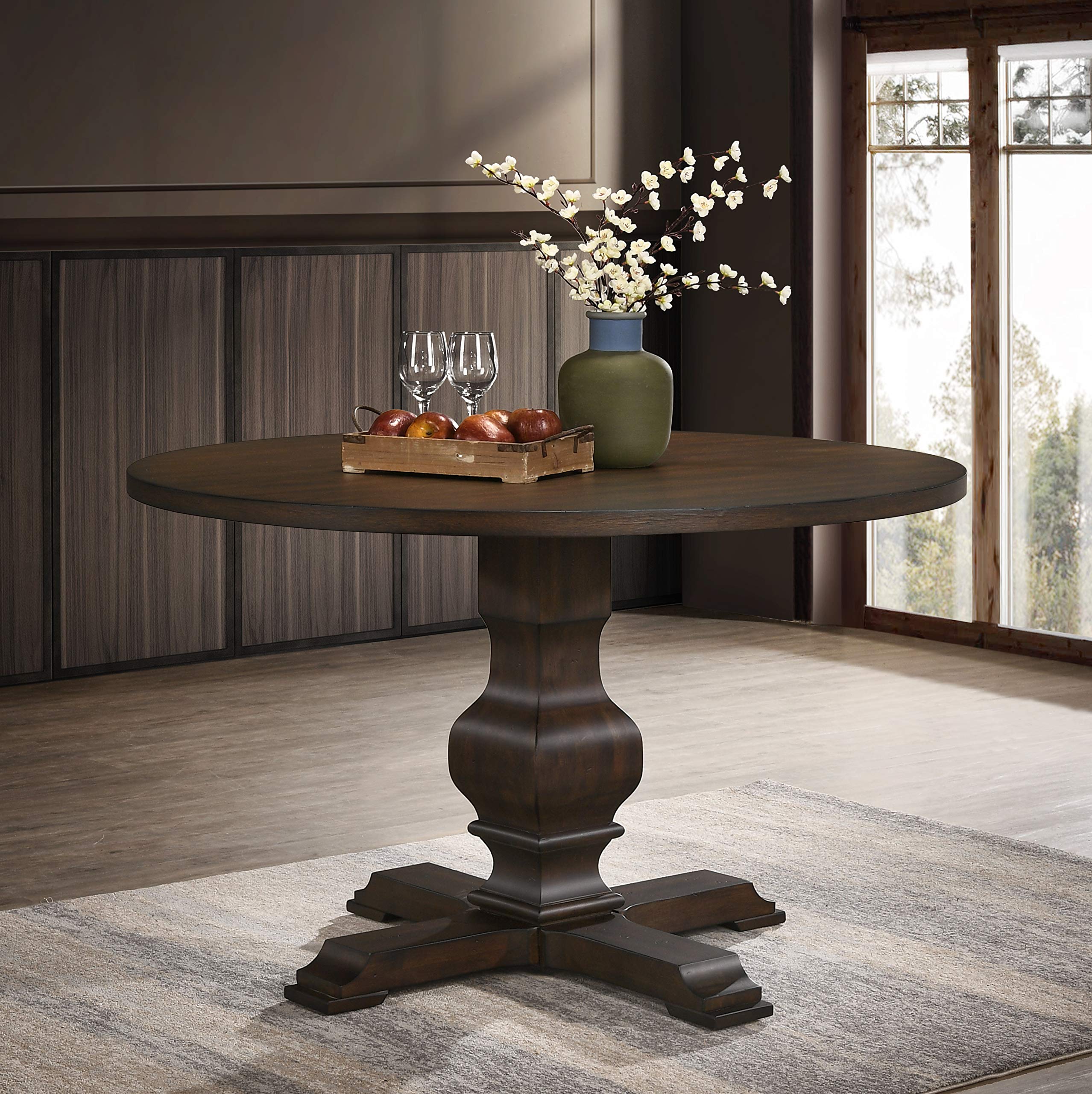 Havre Burnished Oak Finished Wood Pedestal Round Dining Table