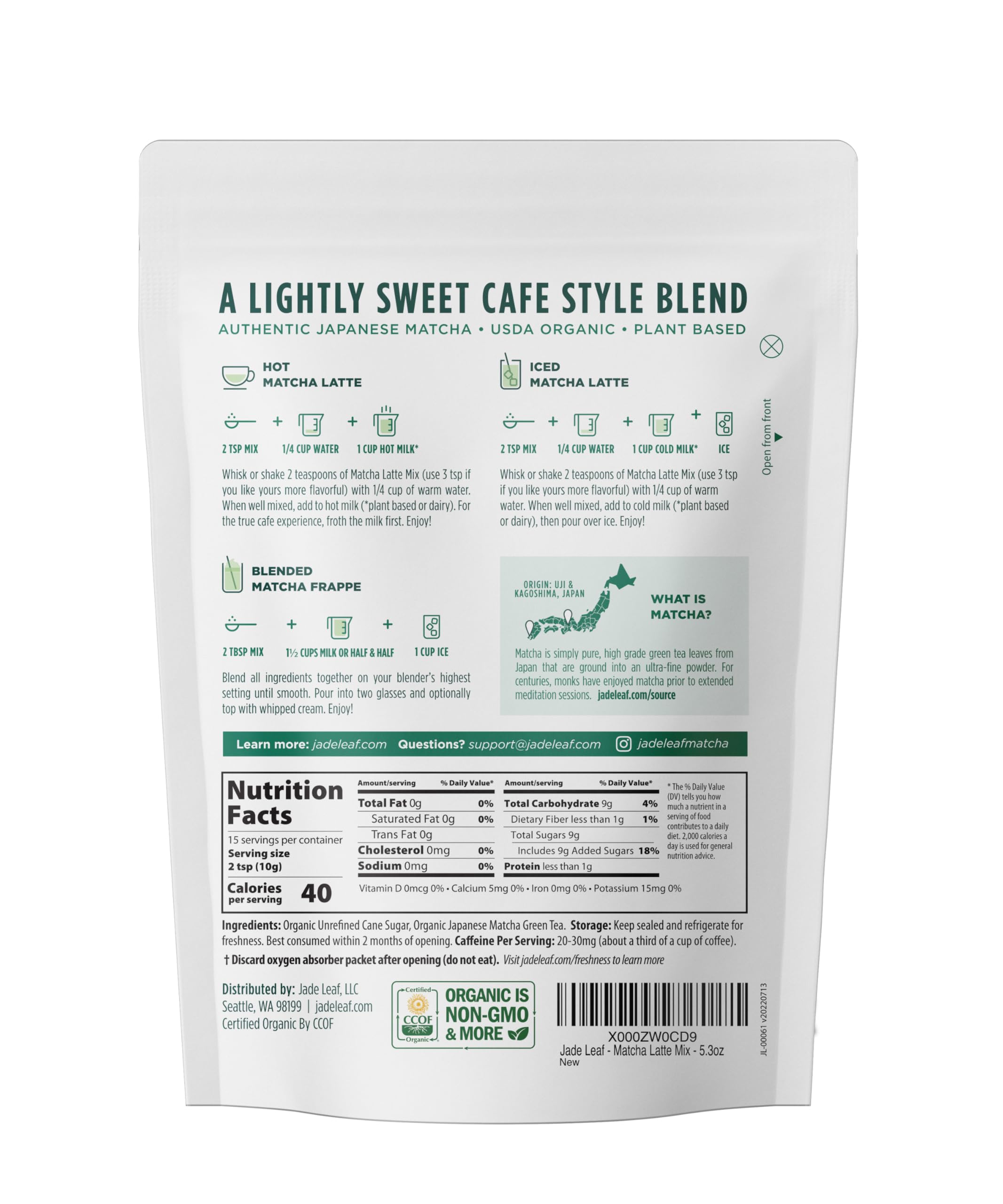 Jade Leaf Organic Matcha Latte Mix - Cafe Style Sweetened Blend - Sweet Matcha Green Tea Powder (5.3 Ounce)