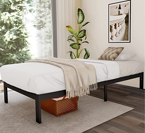 FIRSTHOMES Felix Twin Bed/Twin Platform Bed Frame/Twin Size Metal Bed Frame with Steel Slats/No Box Spring / 12" Metal Bed Frames/Easy Assembly/Without Headboard- Black