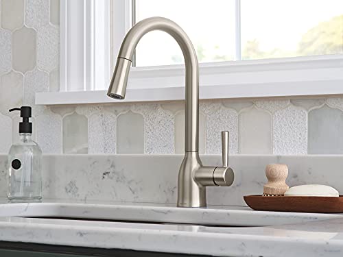 Moen Adler Spot Resist Stainless One-Handle High Arc Kitchen Sink Faucet with Power Clean, Kitchen Faucet with Pull Down Sprayer for Commercial, RV, or Bar, 87233SRS, 24.7" L x 12.3" W x 14.6" H