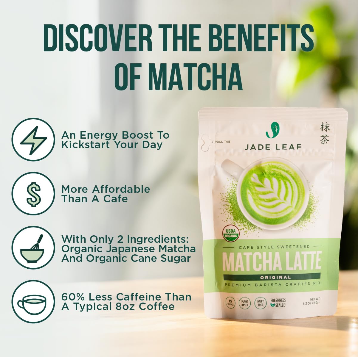 Jade Leaf Organic Matcha Latte Mix - Cafe Style Sweetened Blend - Sweet Matcha Green Tea Powder (5.3 Ounce)
