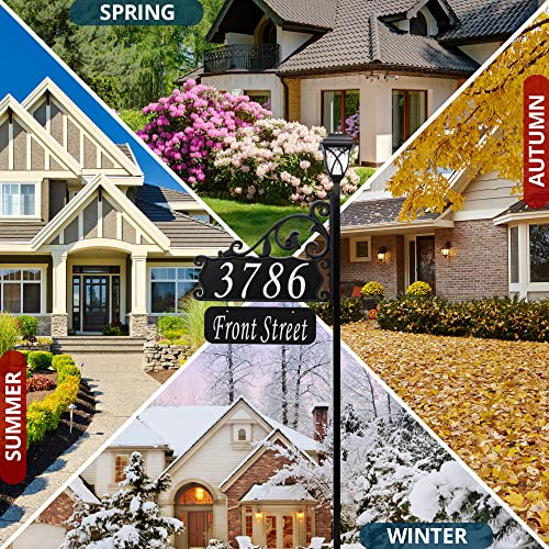 Address America USA Handcrafted, Double-Sided Reflective Boardwalk Lawn Address Sign With Name Rider And LED Solar Light - 58" Pole