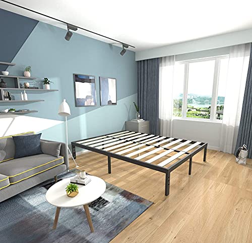 ZIYOO Queen Bed Frame, 16 Inch Heavy Duty Metal Platform with Wooden Slats Support, No Box Spring Needed, Queen Mattress Foundation, Noise Free, Non-Slip, Easy Assembly