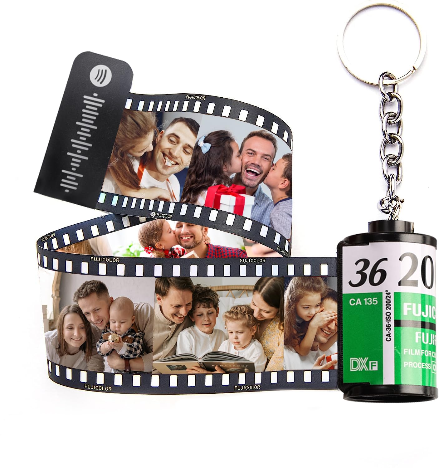 Personalized Spotify Photo Keychains Custom Camera Film Roll Song QR Code Keychain MultiPhoto Reel Album Retro Custom Gift Birthday Holiday for Lover Dad Mom Kids Boyfriend Girfriend (15 Photo)