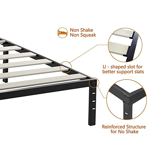 ZIYOO Queen Bed Frame, 16 Inch Heavy Duty Metal Platform with Wooden Slats Support, No Box Spring Needed, Queen Mattress Foundation, Noise Free, Non-Slip, Easy Assembly