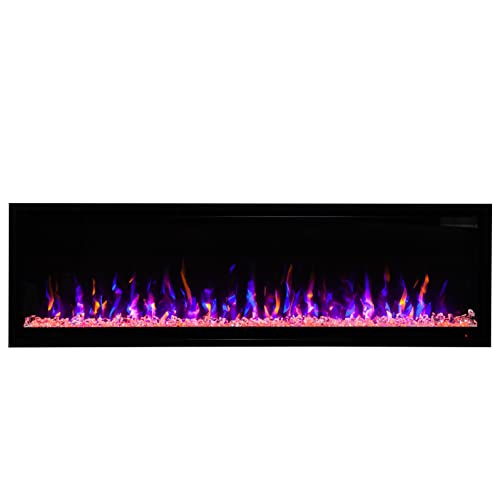FIREBLAZE Sapphire 60 Electric Fireplace - Faux Fireplace with Various Flame Color Combinations - Recessed Installation - Remote Control Operated, Safe for Daily Use - 60 Inch Wide Wall Mount Heater