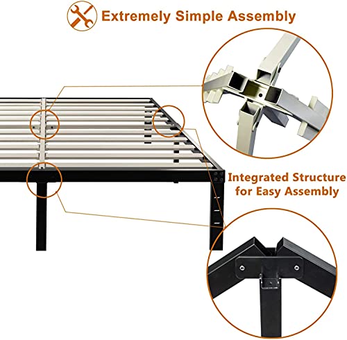ZIYOO Queen Bed Frame, 16 Inch Heavy Duty Metal Platform with Wooden Slats Support, No Box Spring Needed, Queen Mattress Foundation, Noise Free, Non-Slip, Easy Assembly