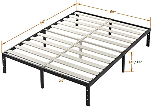 ZIYOO Queen Bed Frame, 16 Inch Heavy Duty Metal Platform with Wooden Slats Support, No Box Spring Needed, Queen Mattress Foundation, Noise Free, Non-Slip, Easy Assembly