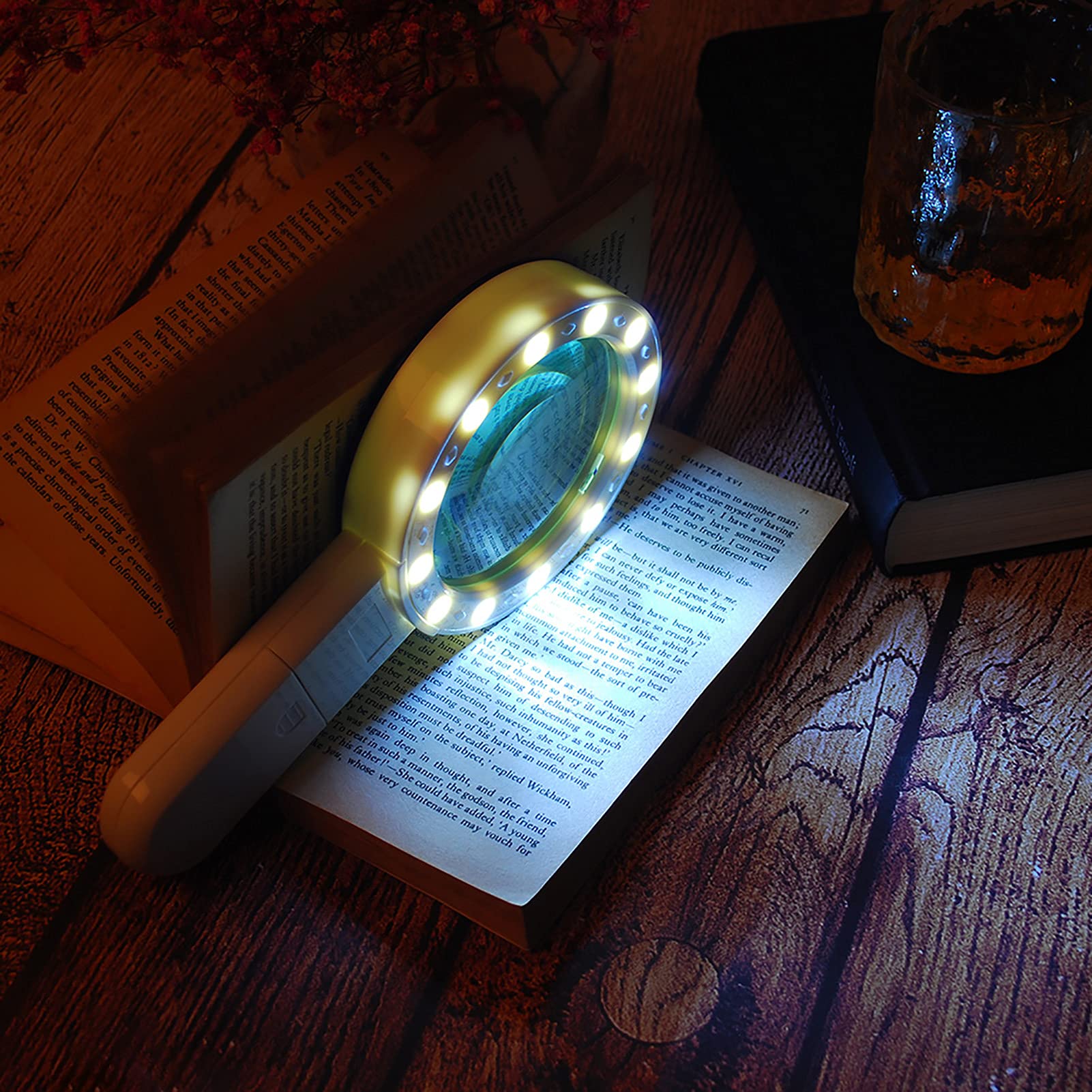 AIXPI Magnifying Glass with Light, 30X Handheld Large Magnifying Glass 12 LED Illuminated Lighted Magnifier for Macular Degeneration Seniors Reading Inspection Coins Jewelry