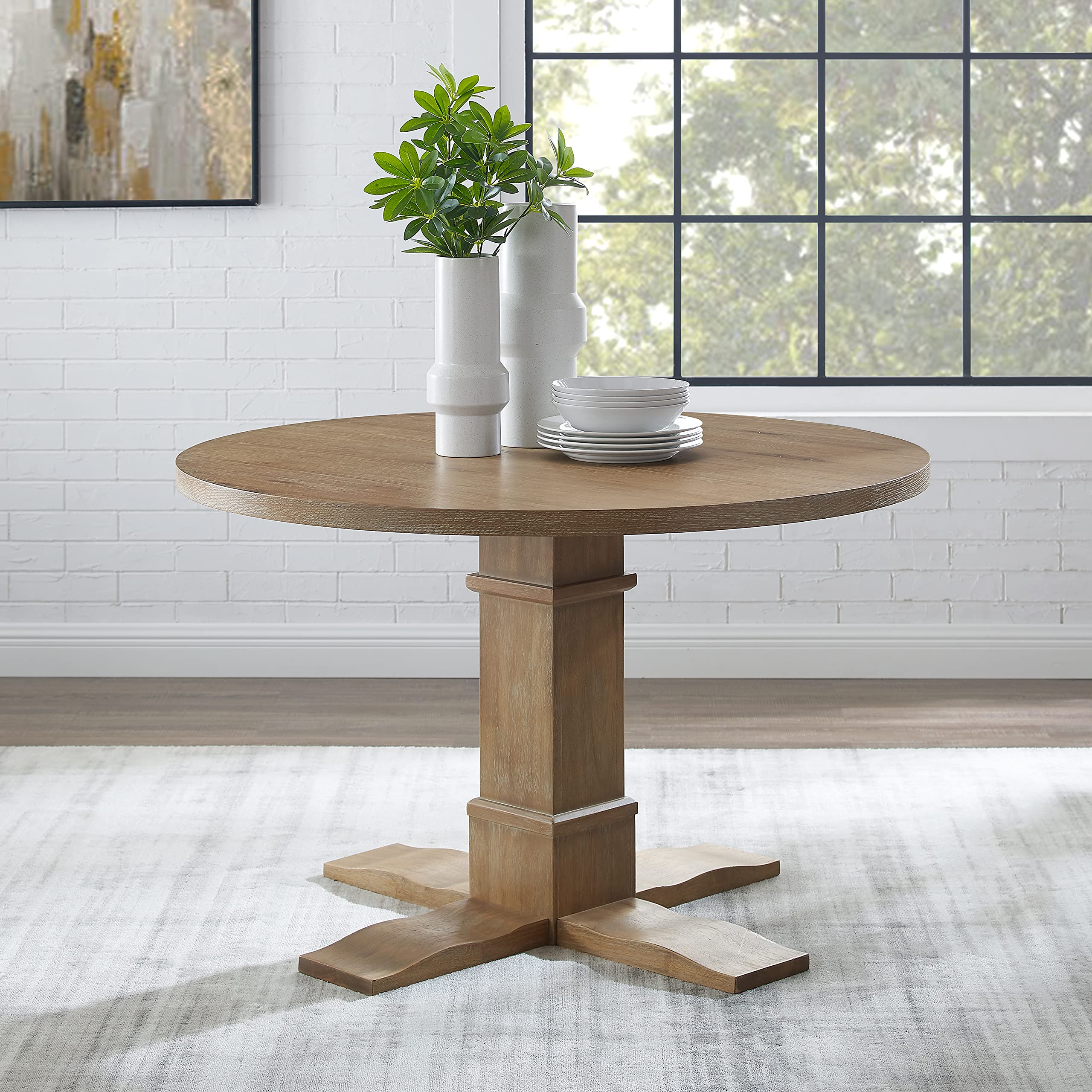 Crosley Furniture Joanna Modern Farmhouse Round Wood Dining Table, Rustic Brown