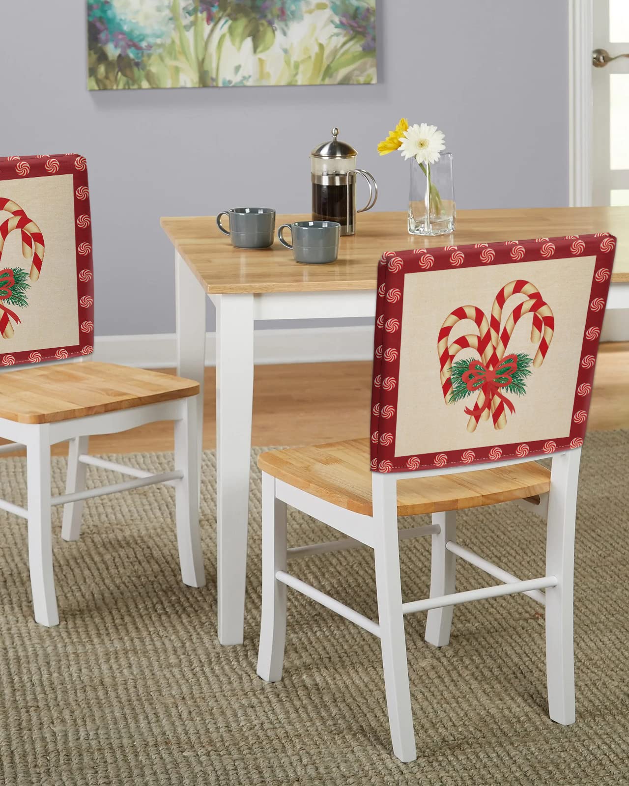 Christmas Candy Cane Chair Back Cover, Dining Chair Protector Covers, Bowknot Red Board Vintage Chair Covers Removable Chair Slipcovers for Weeding Banquet Party 19"x18", 4 Pack
