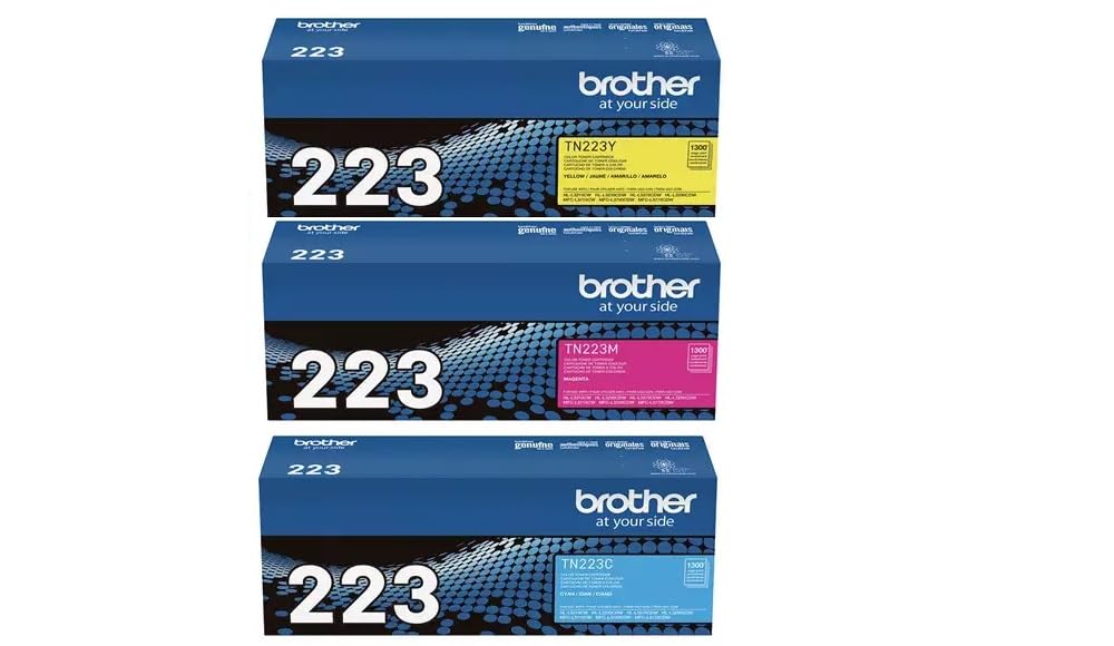 Brother Genuine Cyan, Magenta and Yellow Toner Cartridge Set, TN223C, TN223M, TN223Y