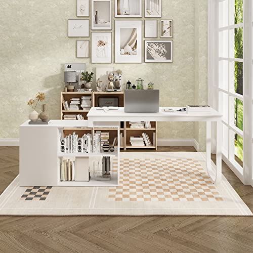 DiDuGo Office Desk with Drawers and Shelves, Home Office Desk L Shaped Desk with Metal Frame, Wood Corner Desk Computer Desk for Office Bedroom White