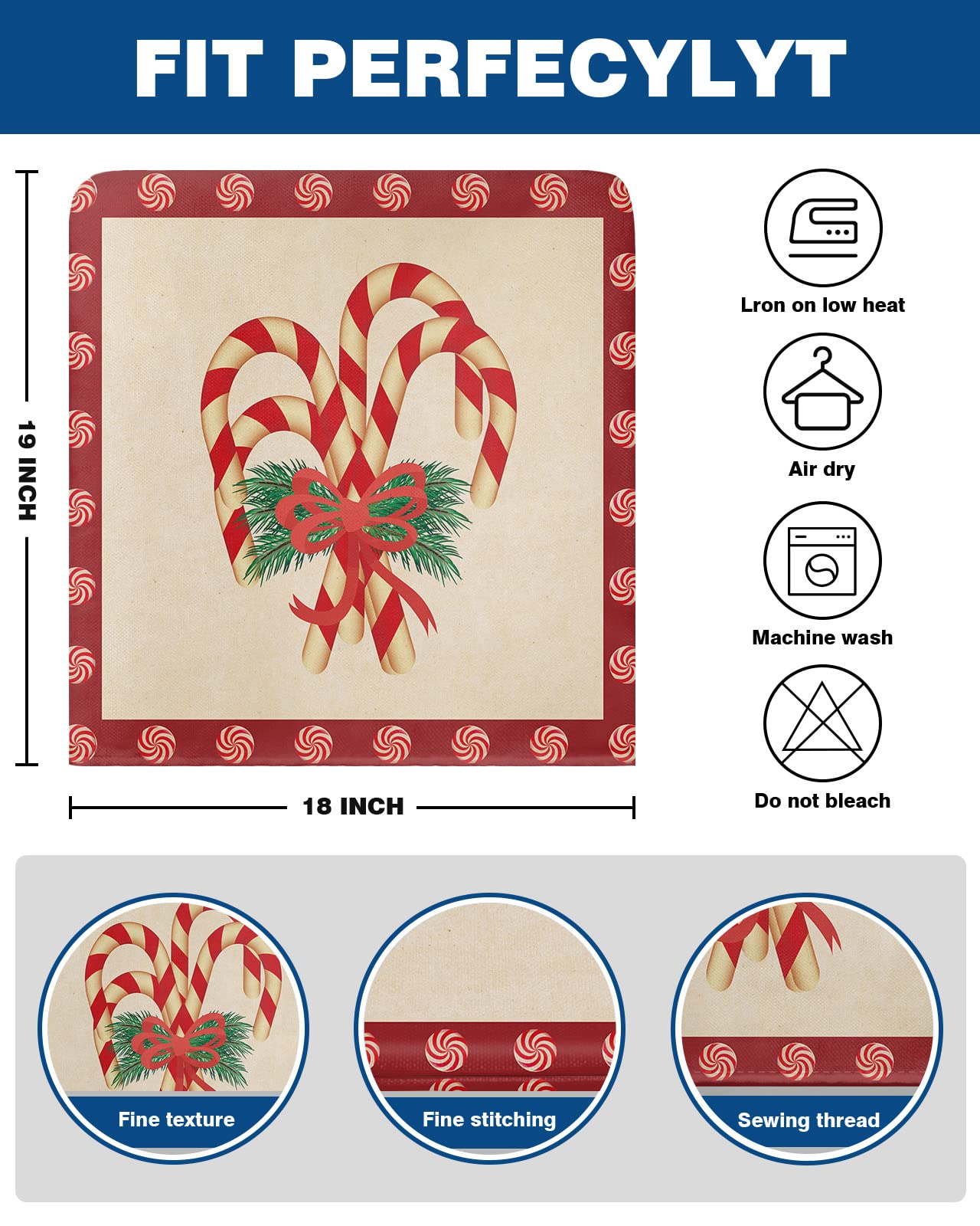 Christmas Candy Cane Chair Back Cover, Dining Chair Protector Covers, Bowknot Red Board Vintage Chair Covers Removable Chair Slipcovers for Weeding Banquet Party 19"x18", 4 Pack