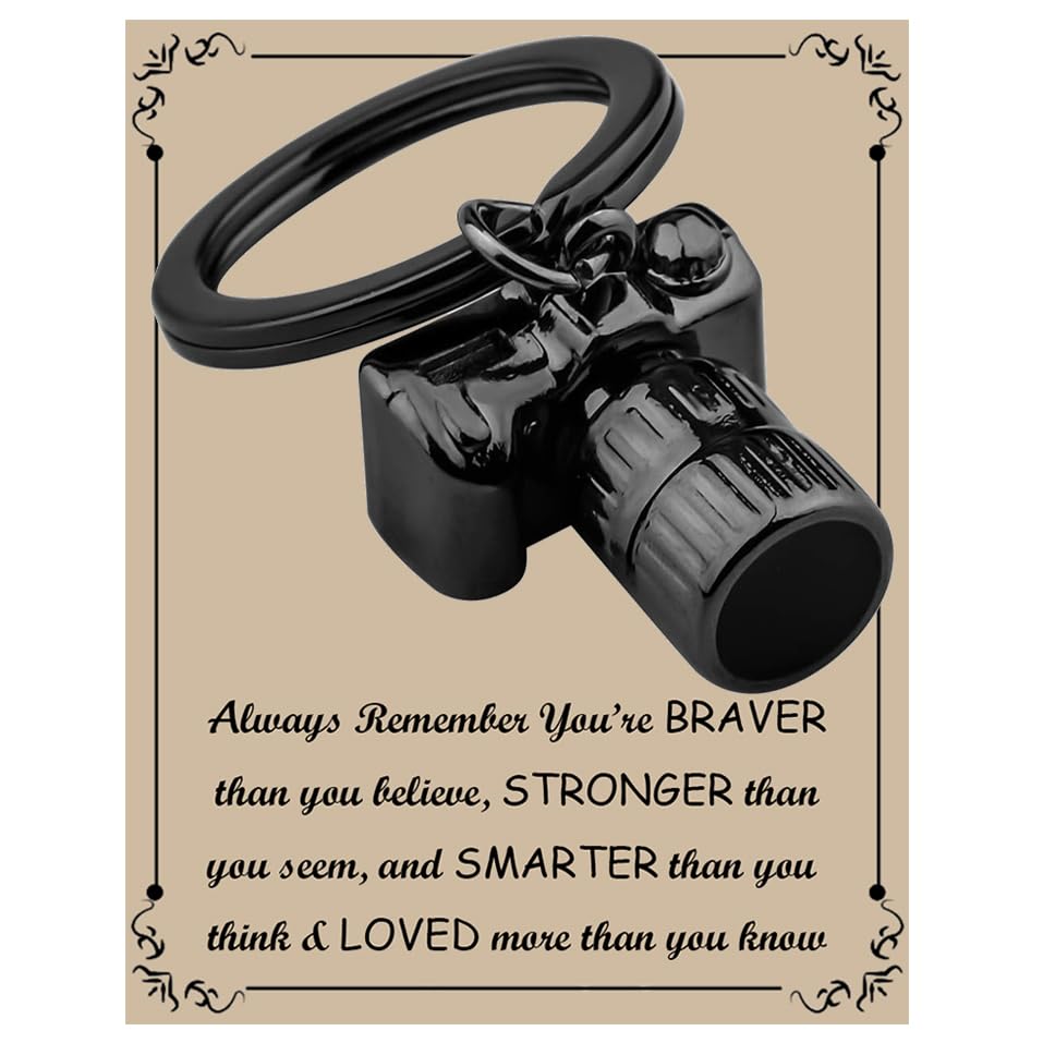 FUSTMW Photographer Gift Camera Keychain Photography Gift Black Camera Charm Jewelry Gifts For Photographer Lovers (camera message crad)