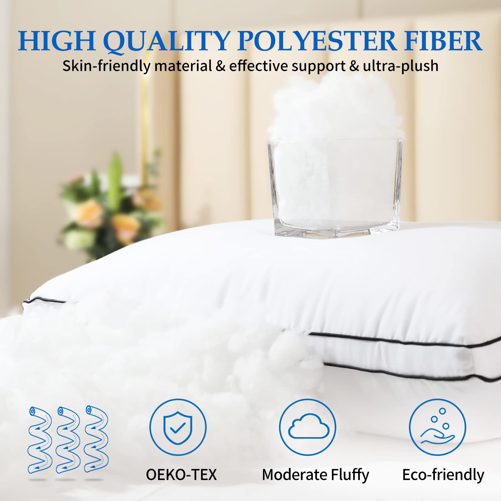 DolceLuna Pillows King Size Set of 2, Bed Pillows for Sleeping 2 Pack, King Sized Down Alternative Hotel Pillow for Side & Back Sleepers, Soft & Comfortable