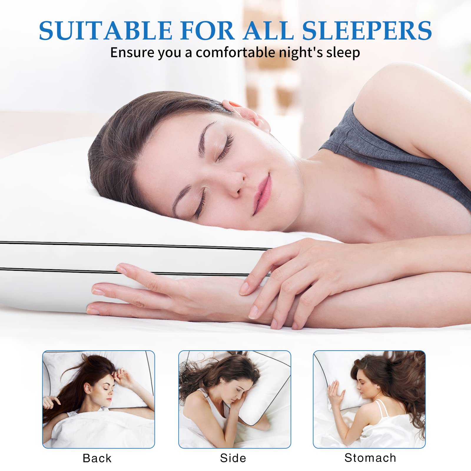 DolceLuna Pillows King Size Set of 2, Bed Pillows for Sleeping 2 Pack, King Sized Down Alternative Hotel Pillow for Side & Back Sleepers, Soft & Comfortable