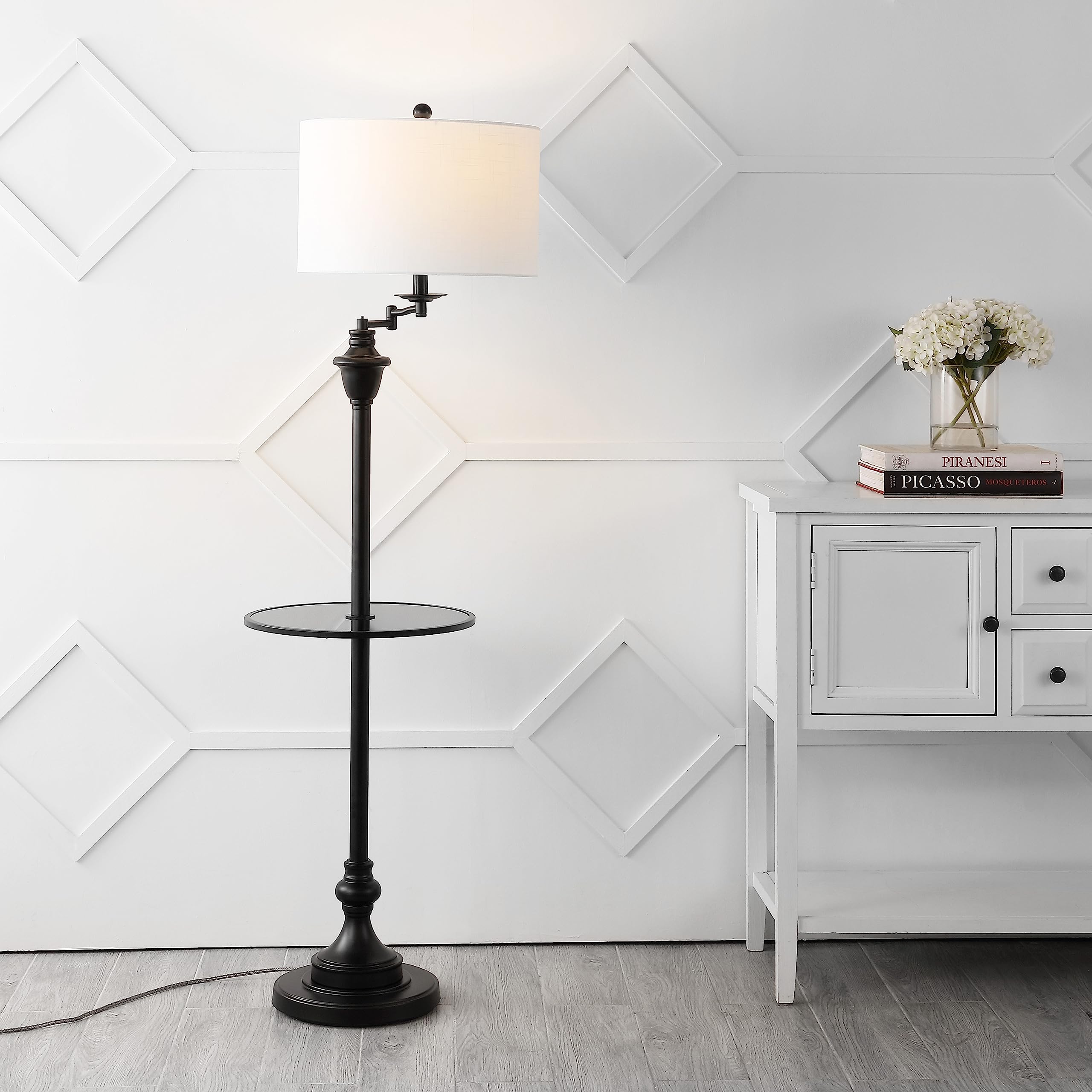 JONATHAN Y JYL3055A Cora 60" Metal/Glass LED Side Table and Floor Lamp Contemporary,Transitional for Bedrooms, Living Room, Office, Reading, Brass
