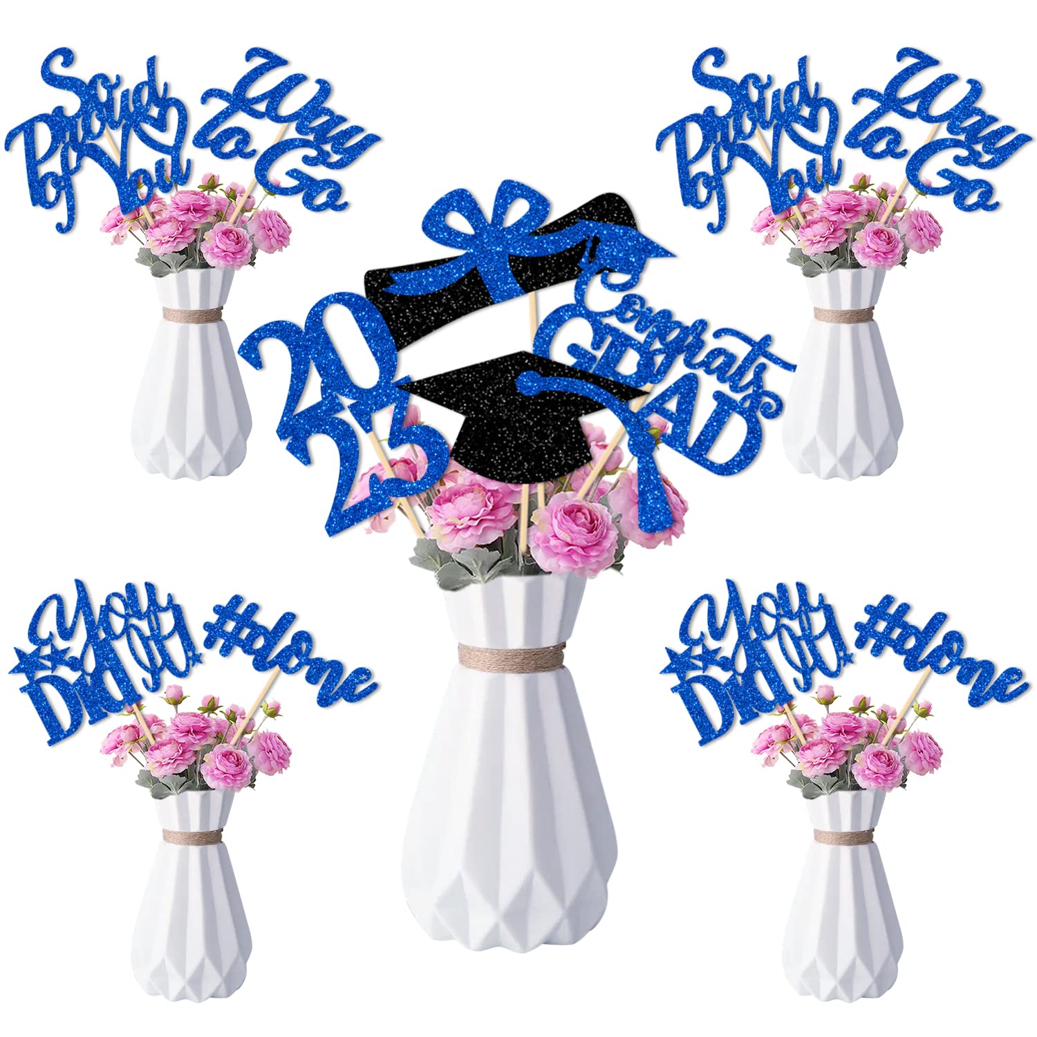 Graduation Centerpieces for Tables 2023 Blue, Glitter Class of 2023 Graduation Table Decorations, High School Graduation Party Centerpiece Sticks Supplies, Graduation Party Decorations 2023 Blue, 24Pcs