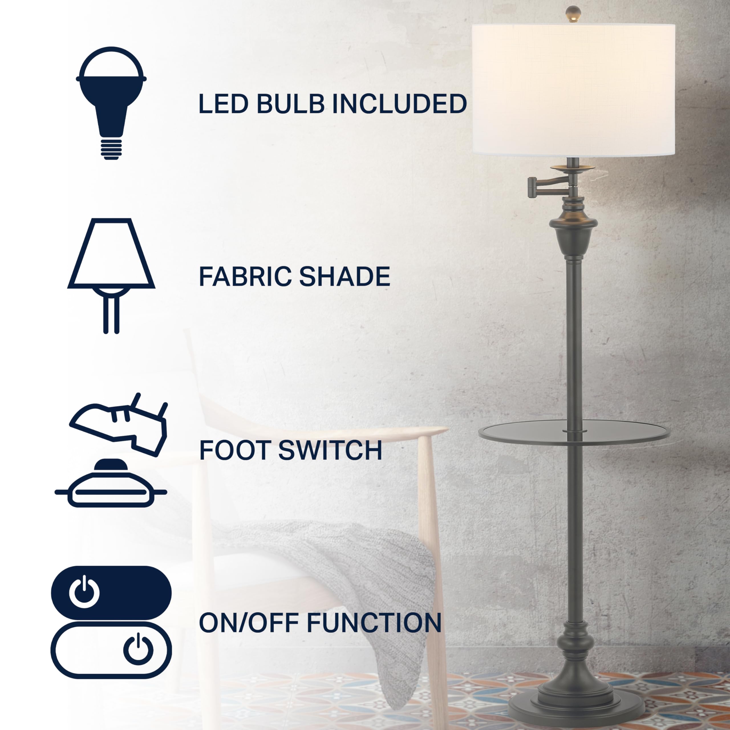 JONATHAN Y JYL3055A Cora 60" Metal/Glass LED Side Table and Floor Lamp Contemporary,Transitional for Bedrooms, Living Room, Office, Reading, Brass