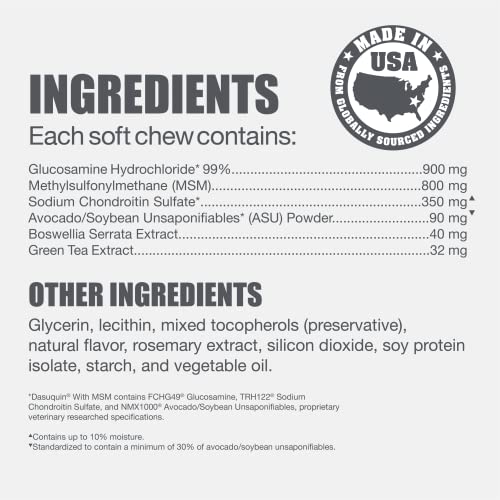 Nutramax Dasuquin with MSM Joint Health Supplement for Large Dogs - With Glucosamine, MSM, Chondroitin, ASU, Boswellia Serrata Extract, and Green Tea Extract, 150 Soft Chews