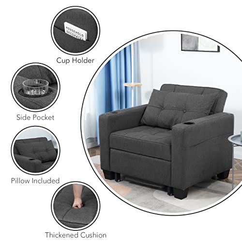 DURASPACE Futon Chair Bed Convertible Chair 3-in-1 Pull Out Sleeper Chair Beds with USB Ports, Armchair Bed Sleeper for Living Room (Dark Gray)