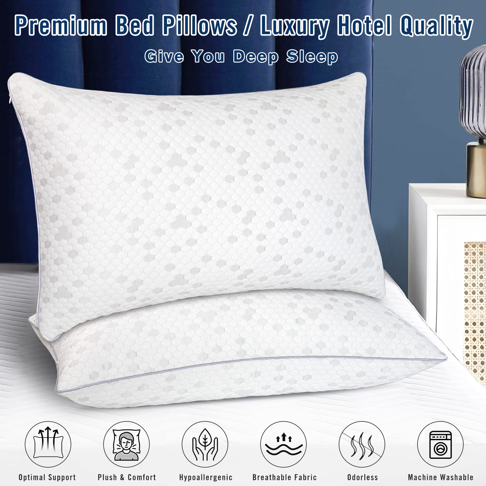 HIMOON Shredded Memory Foam Pillows, Medium Firm King Size Pillows 2 Pack,Couples Bed Pillows for Side Back Stomach Sleepers Set of 2