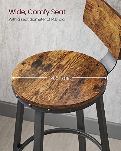 VASAGLE Bar Stools Set of 2, Tall Bar Stools, Bar Height Stools, 28.7 Inch High Barstools with Back, Industrial, Metal Frame, Easy Assembly, Rustic Brown and Black ULBC026B01V1