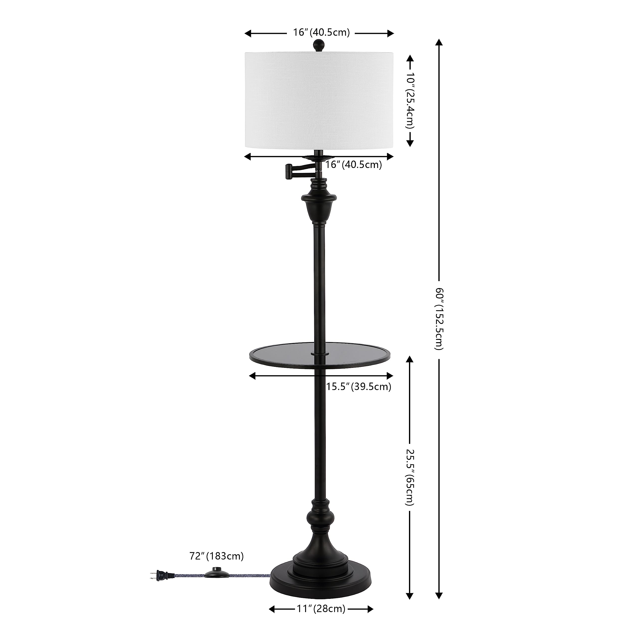 JONATHAN Y JYL3055A Cora 60" Metal/Glass LED Side Table and Floor Lamp Contemporary,Transitional for Bedrooms, Living Room, Office, Reading, Brass
