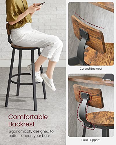 VASAGLE Bar Stools Set of 2, Tall Bar Stools, Bar Height Stools, 28.7 Inch High Barstools with Back, Industrial, Metal Frame, Easy Assembly, Rustic Brown and Black ULBC026B01V1