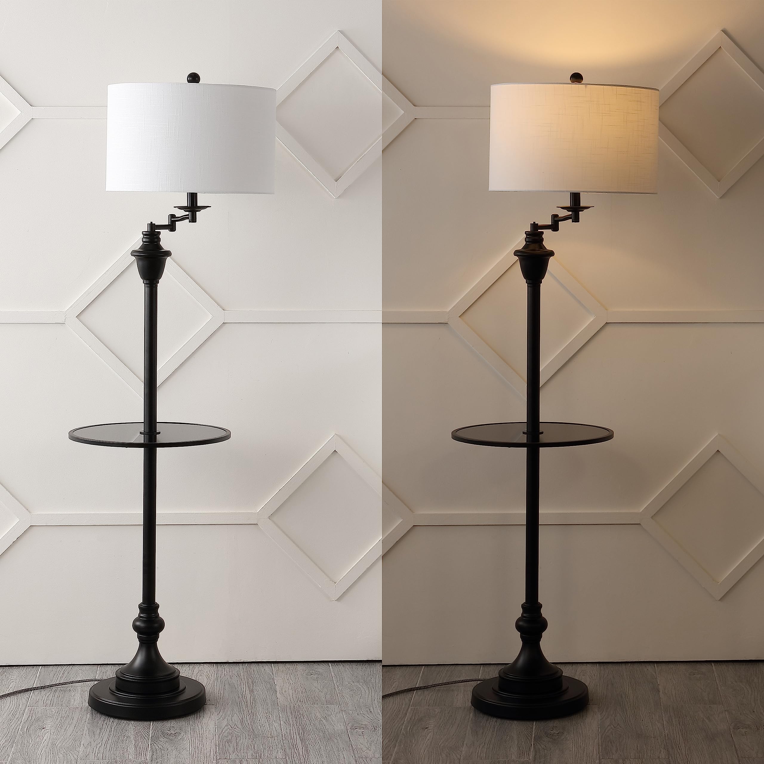 JONATHAN Y JYL3055A Cora 60" Metal/Glass LED Side Table and Floor Lamp Contemporary,Transitional for Bedrooms, Living Room, Office, Reading, Brass